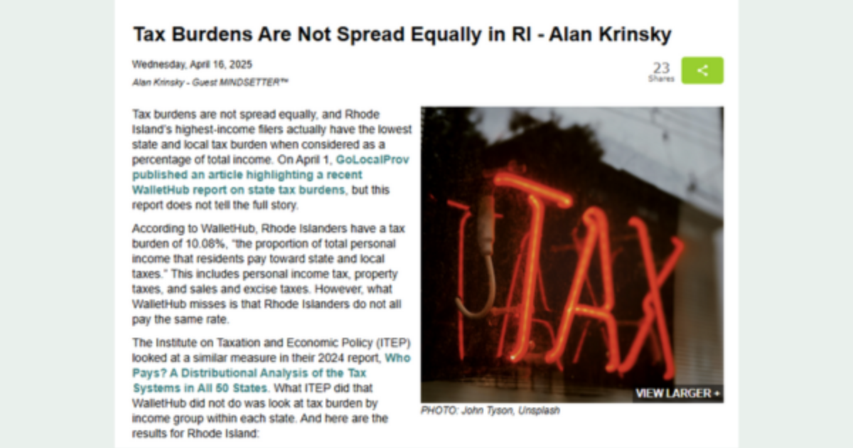 The Economic Progress Institute | Tax Burdens Are Not Spread Equally…